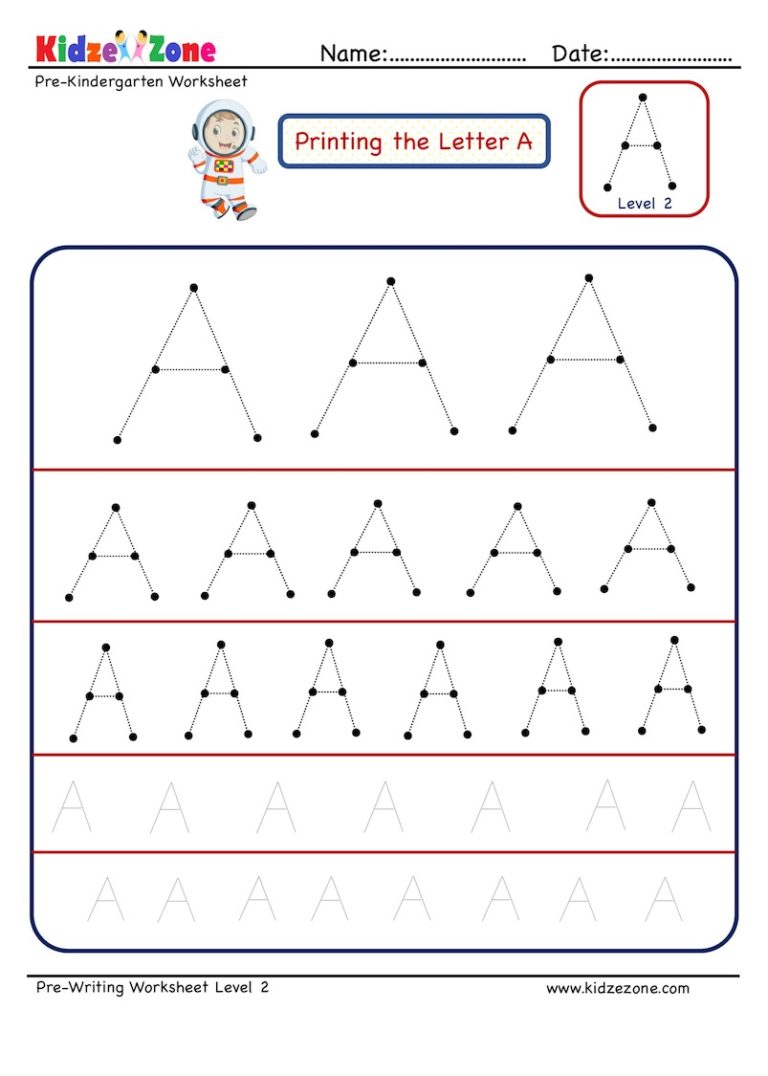 Letter A Tracing Worksheet - Different sizes - KidzeZone
