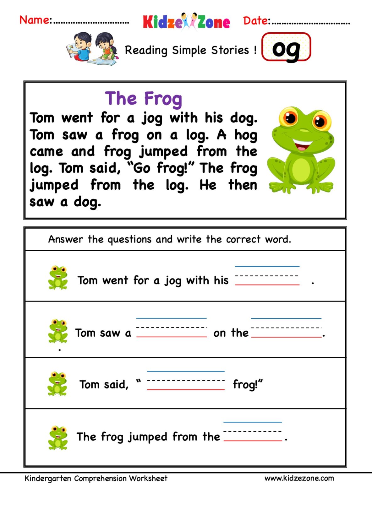 Og word family comprehension worksheet - KidzeZone