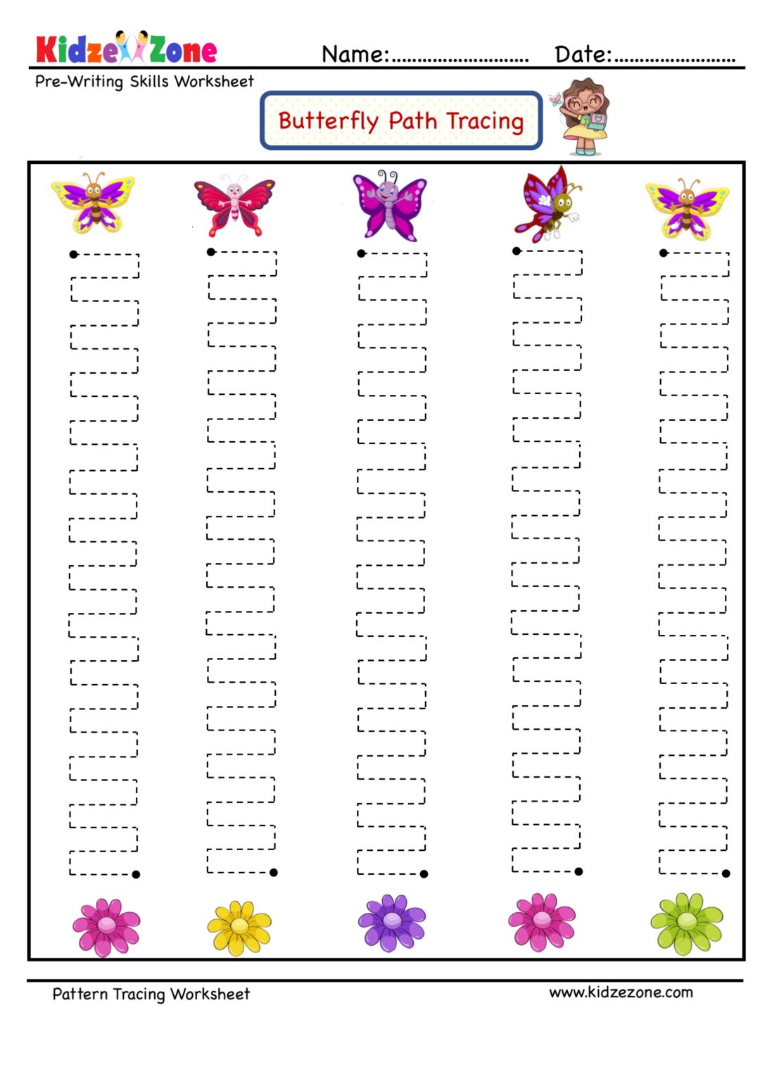 Preschool Pattern Tracing Worksheet - 2, Level 1- KidzeZone