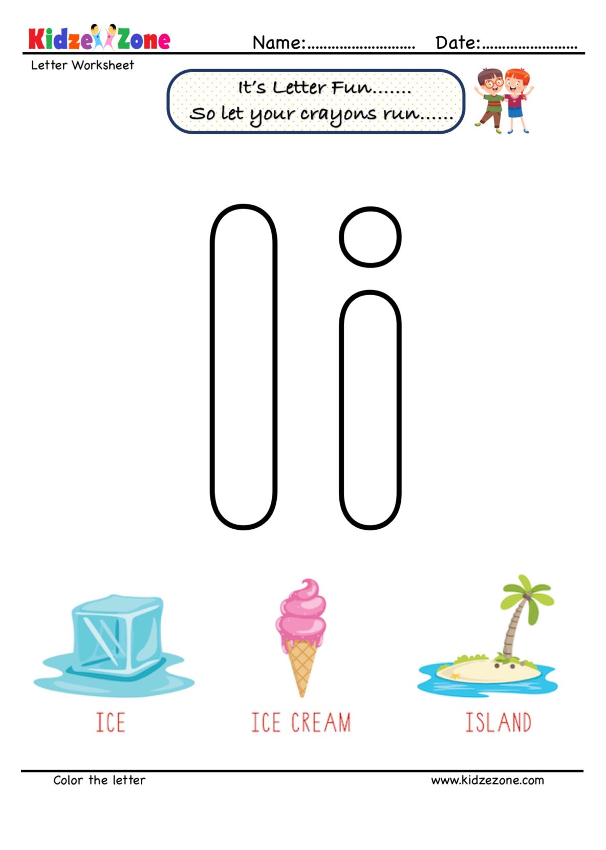 Letter I Coloring Worksheet - KidzeZone