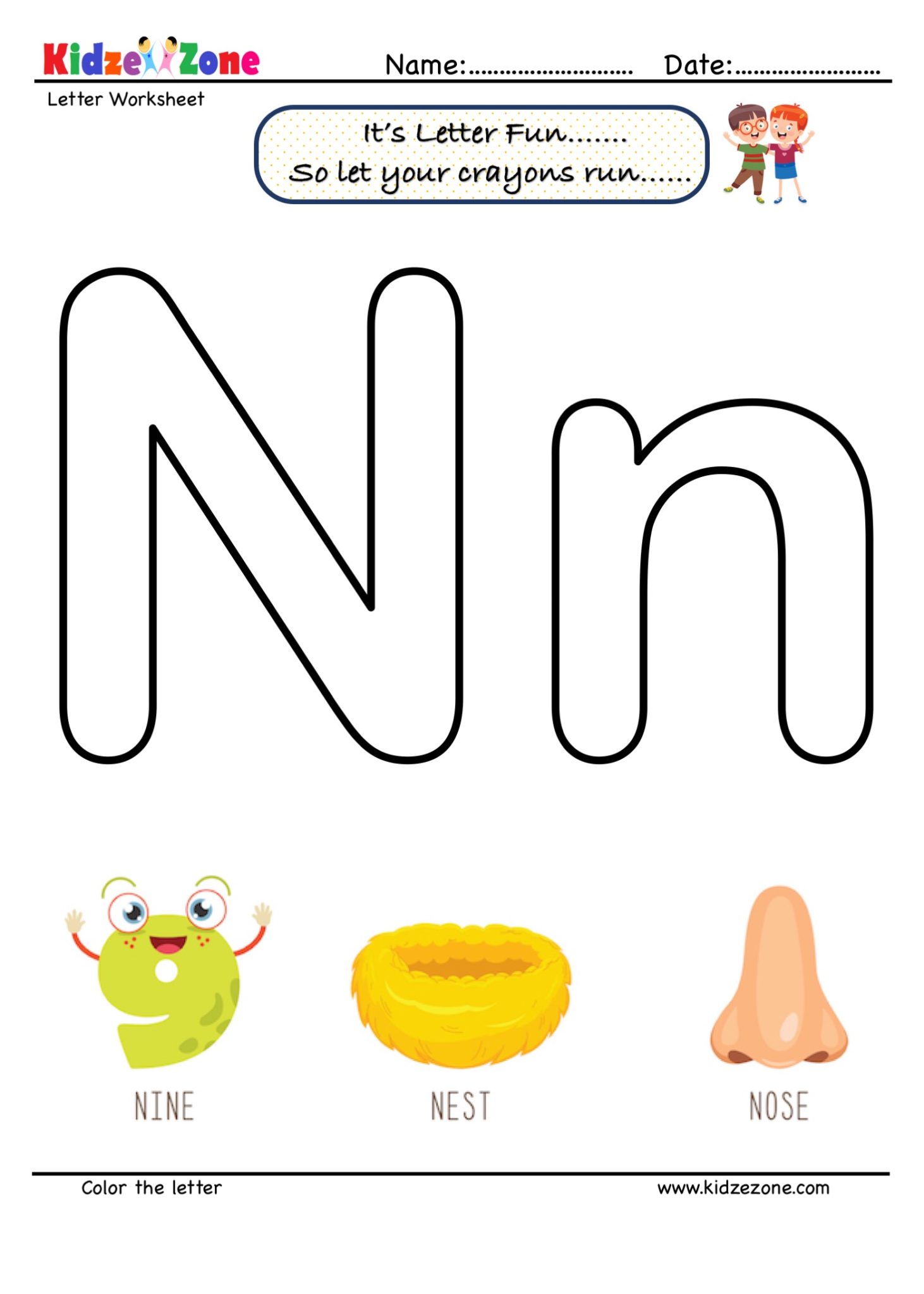 Letter N Coloring Worksheet - KidzeZone